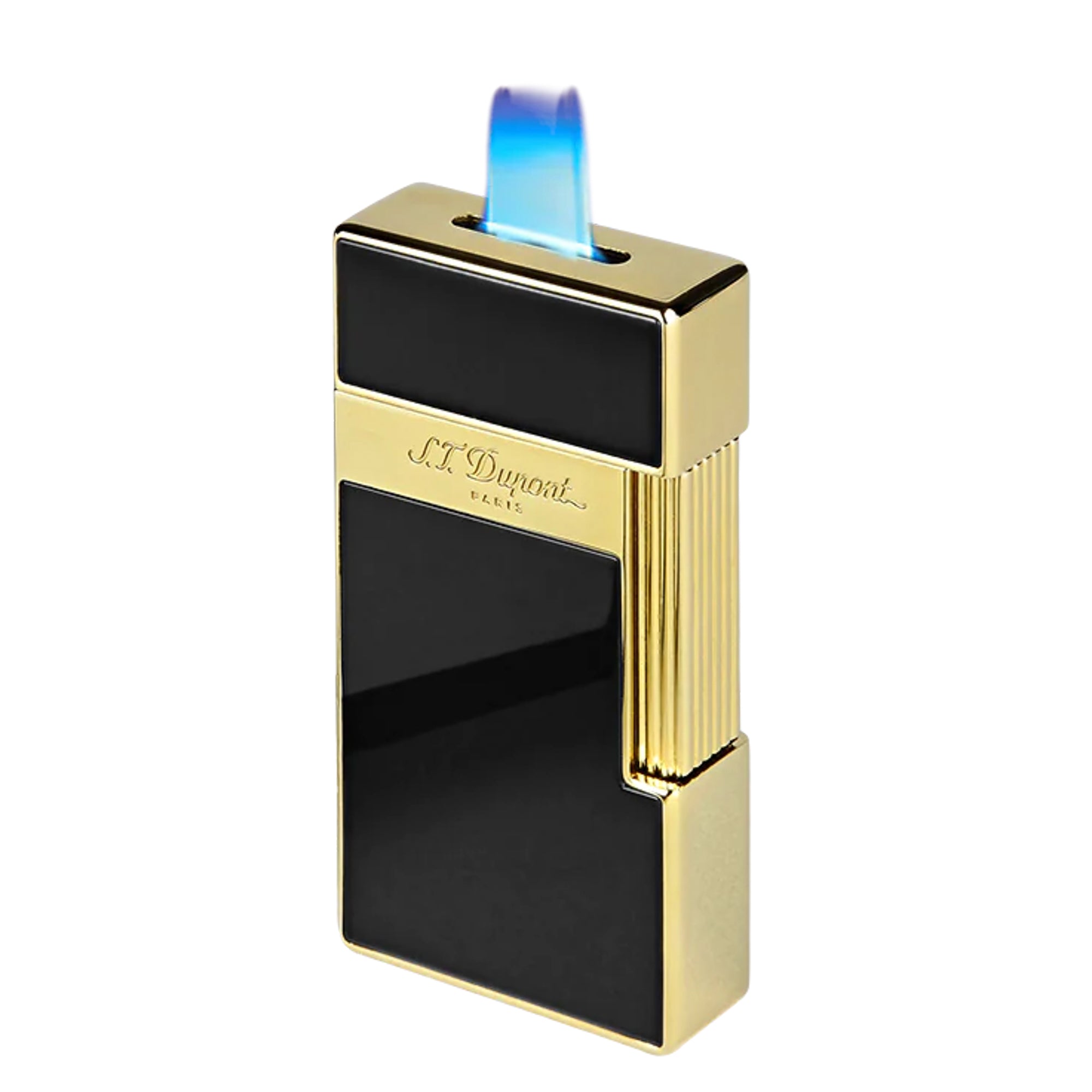 S.T. Dupont Biggy Black and Gold Jet Flame Lighter | KirbyAllison.com