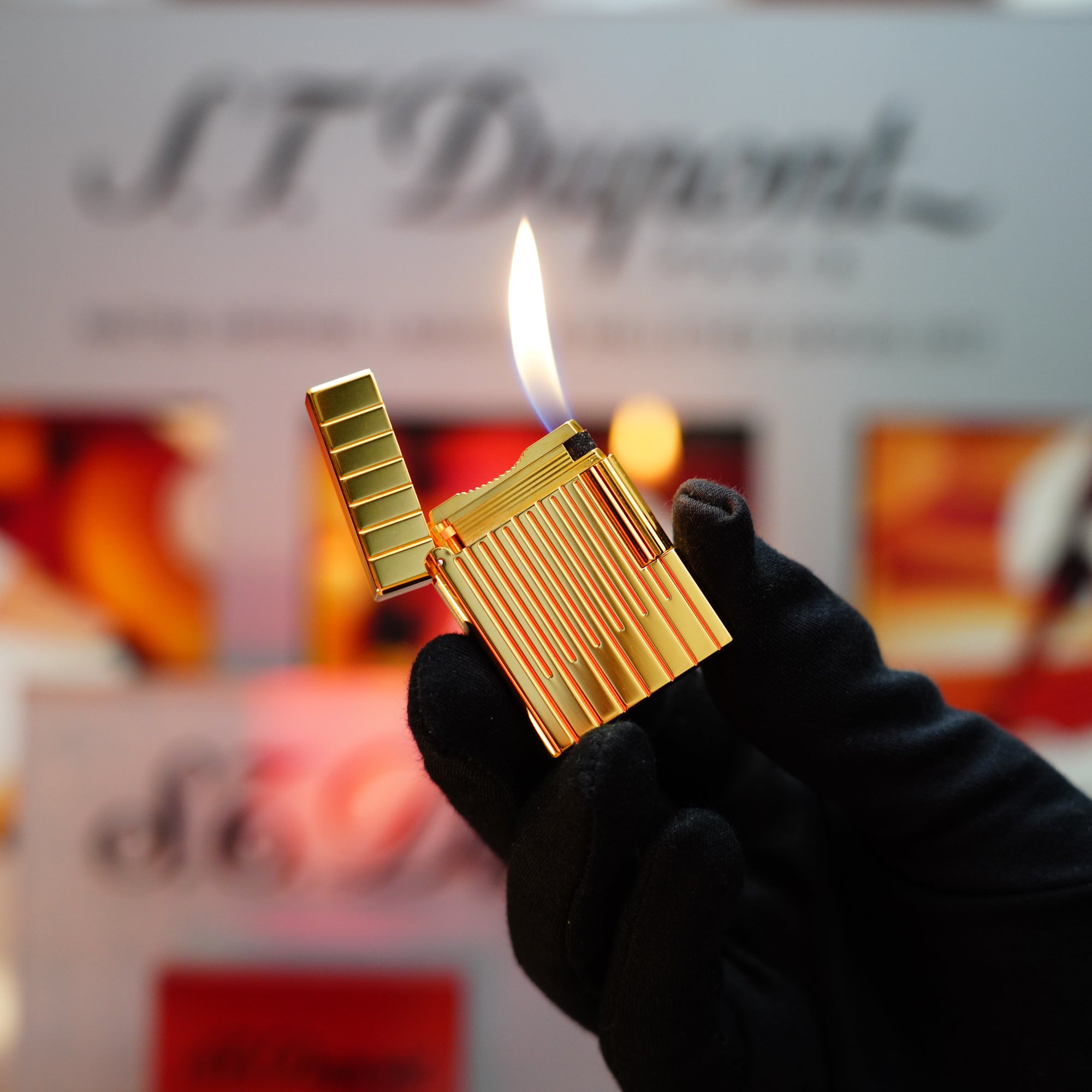 Vintage 1990 S.T. Dupont Heavy 24k Gold Finish Double Lines Pattern Li ...