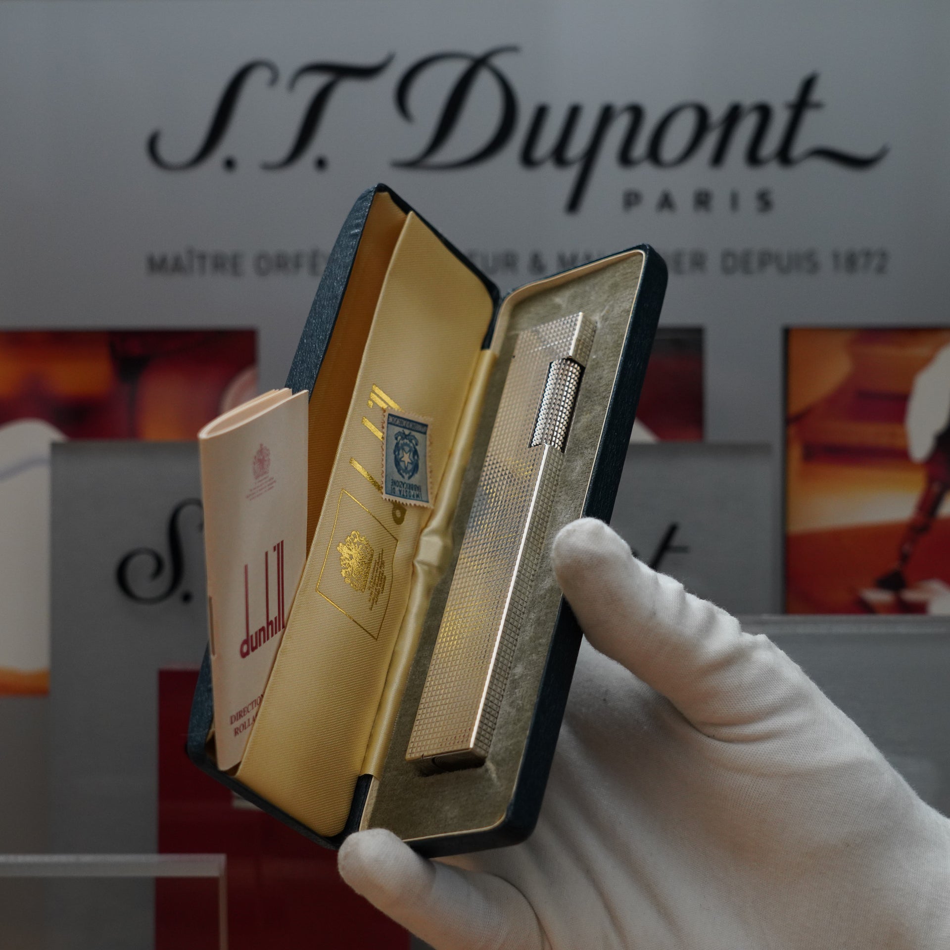 Vintage 1970 Dunhill Table lighter Diamond Head Silver Plated Long Boy ...