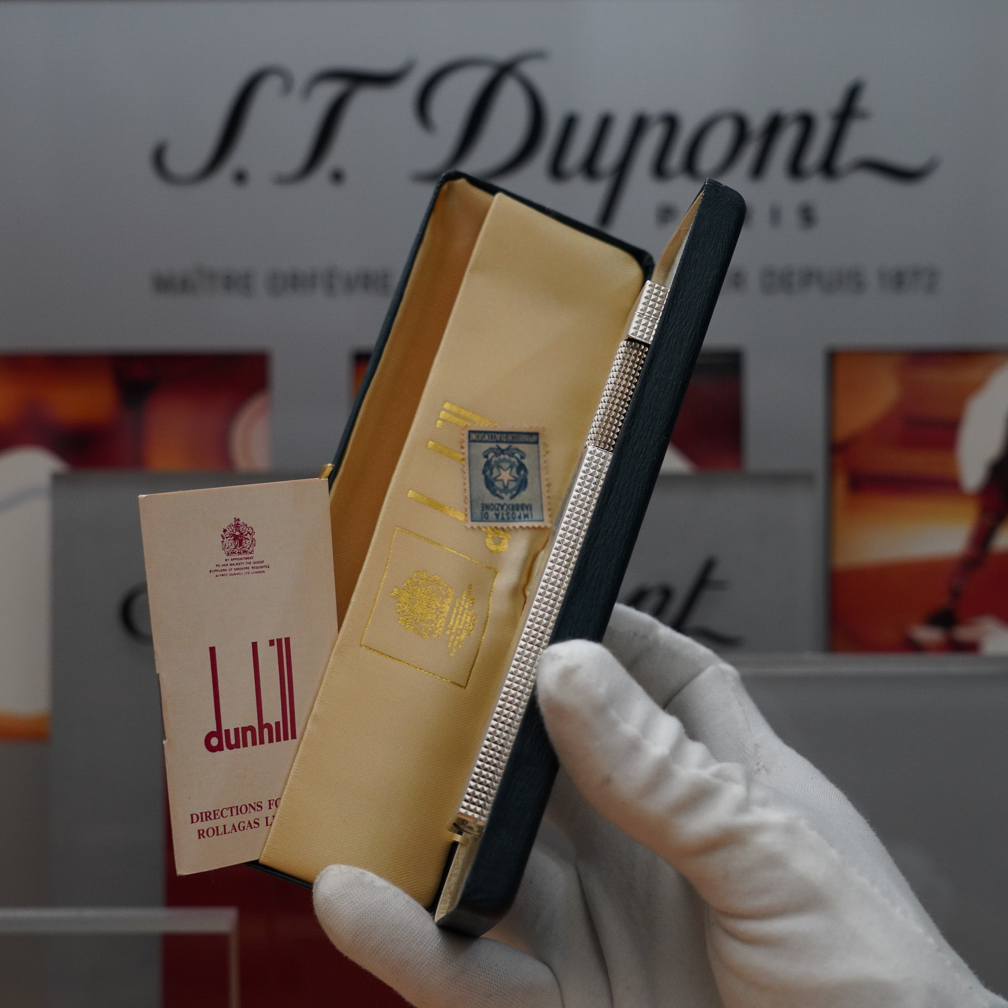 Vintage Diamond Dunhill Table lighter Silver Plated Long Boy ...