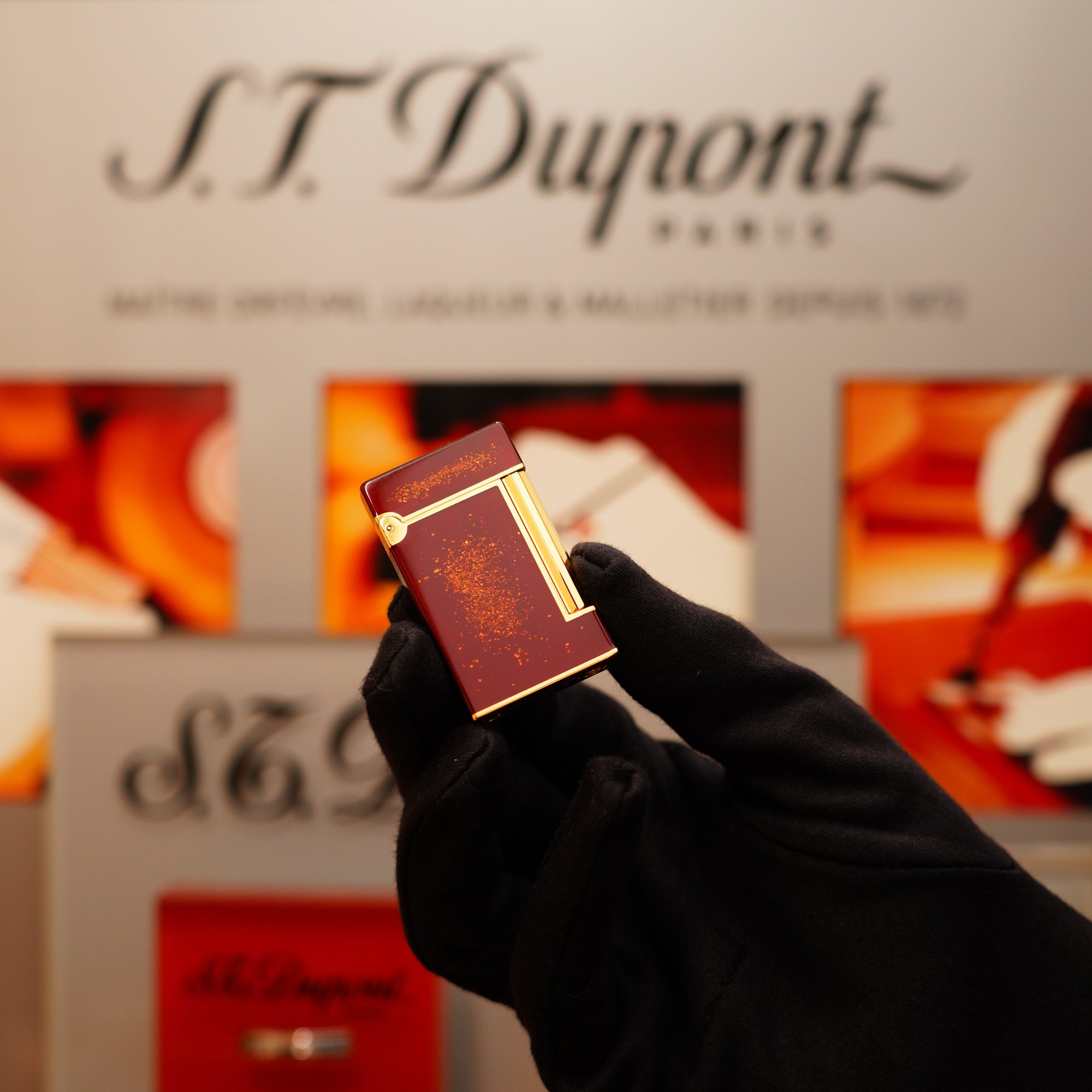 Vintage 1980 S.T. Dupont StarDust 24k Gold Finish Red Natural Lacquer ...