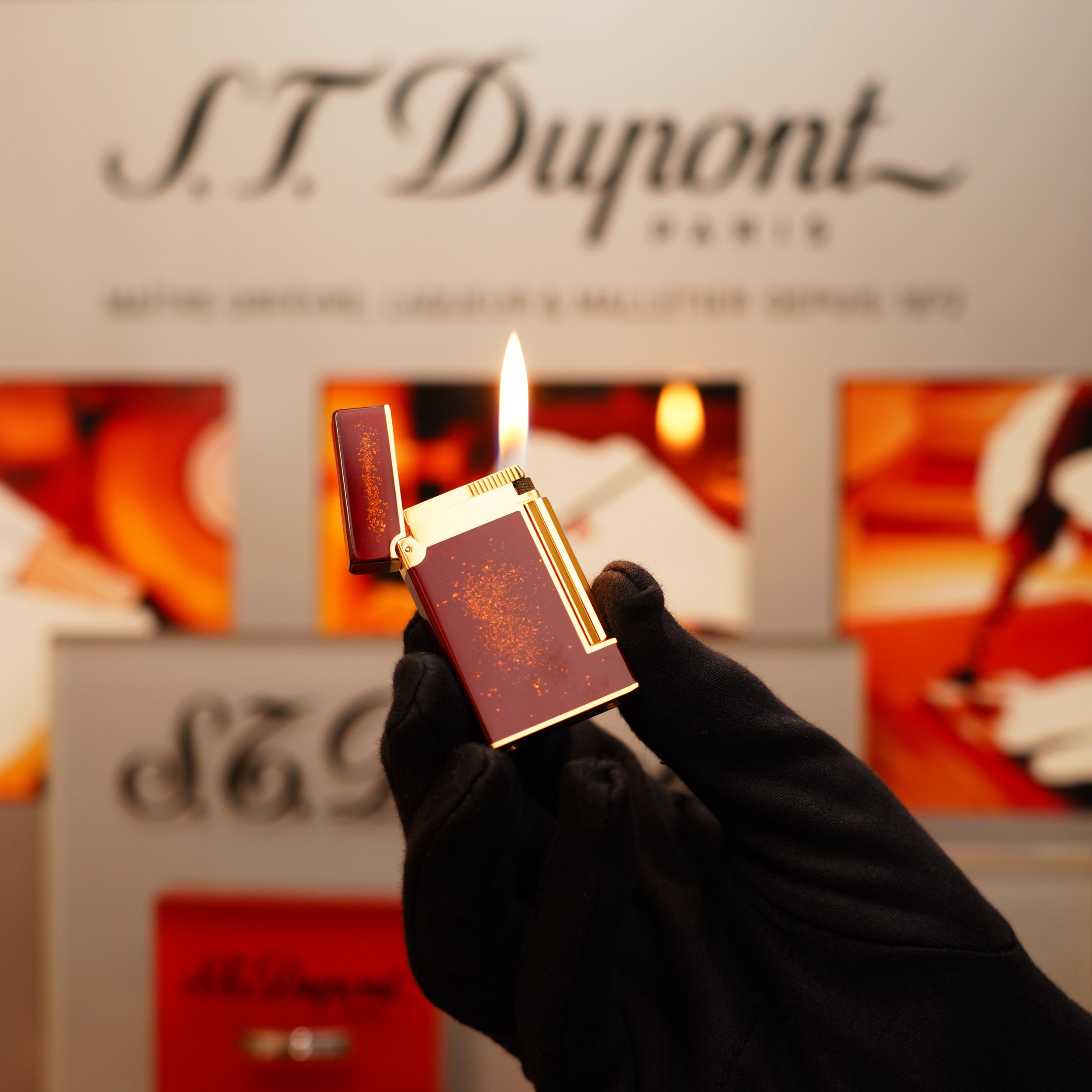 Vintage 1980 S.T. Dupont StarDust 24k Gold Finish Red Natural Lacquer ...