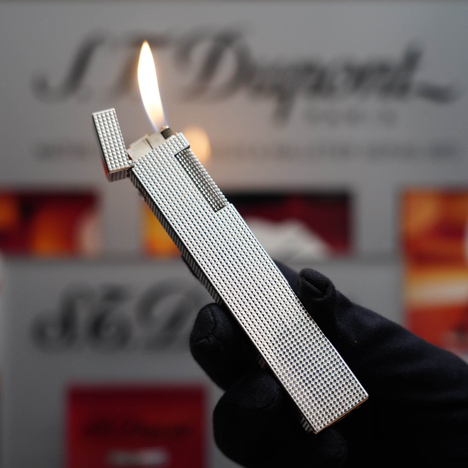 Vintage 1970s Dunhill Long Boy Table Lighter Heavy Silver Plate Diamon ...