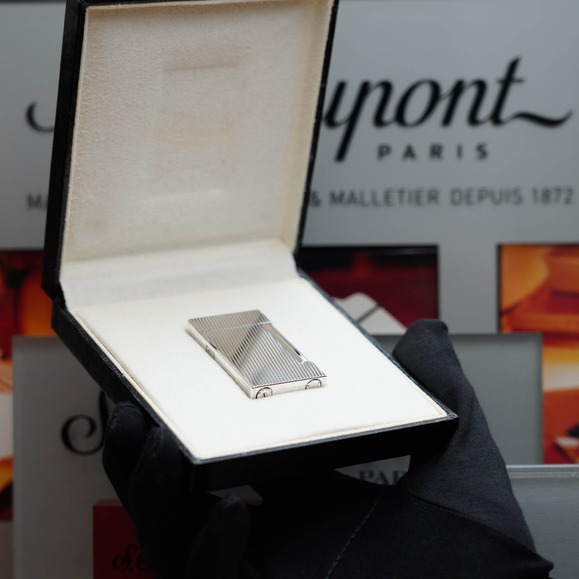 Vintage 1980 St Dupont Silver Finish Vertical Line Ligne 2 LD Lighter ...