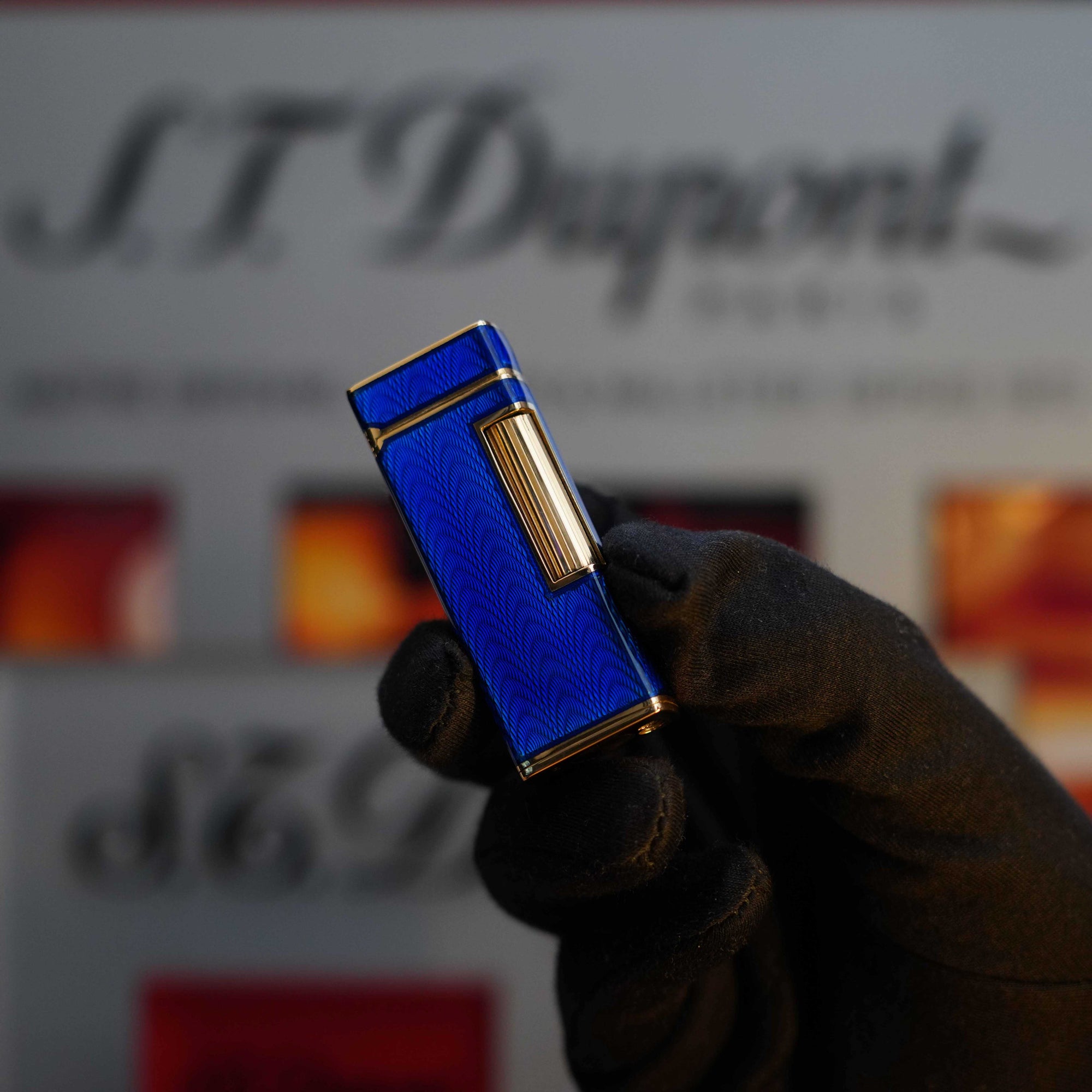 Vintage 1970 Dunhill Rollagas Solid 18k Gold Guilloché Blue Enamel Hal ...