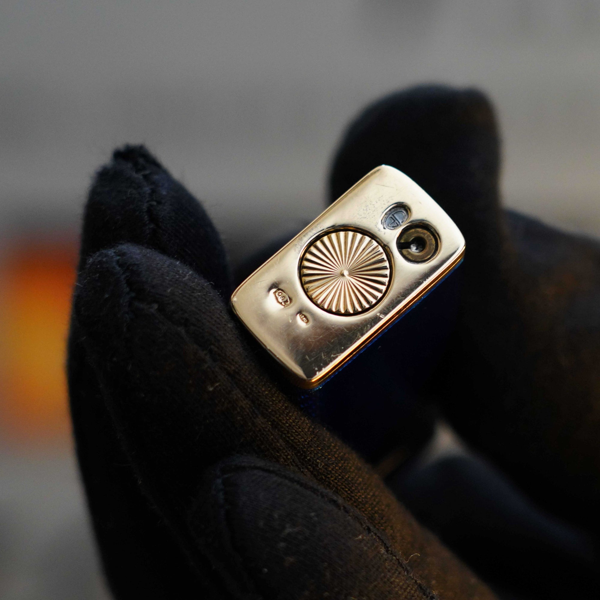 Vintage 1970 Extremly rare Dunhill Rollagas Solid Gold Guilloché Blue ...