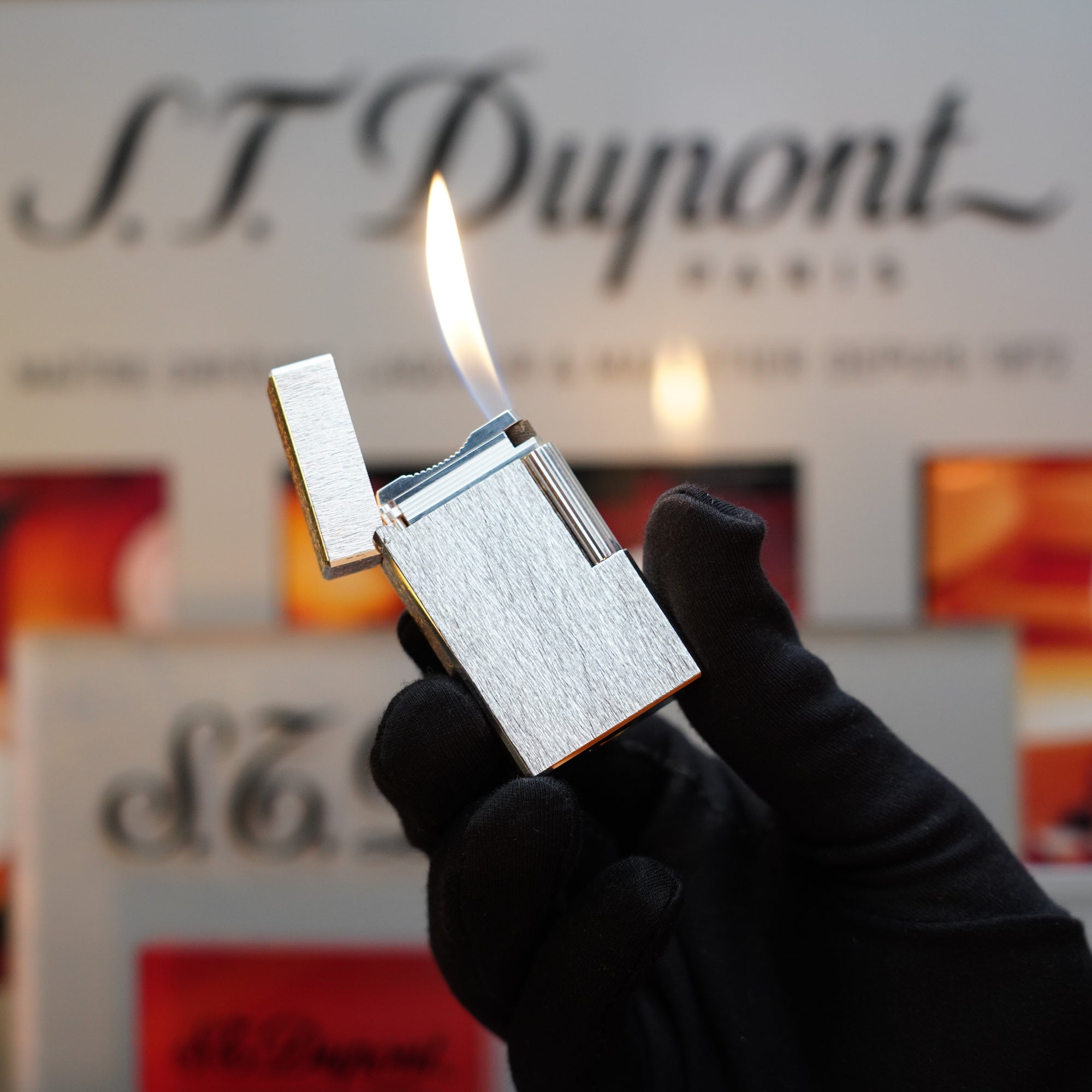 Vintage 1980 S.T. Dupont Heavy Silver Finish Ligne 1 Large Rare Patter ...