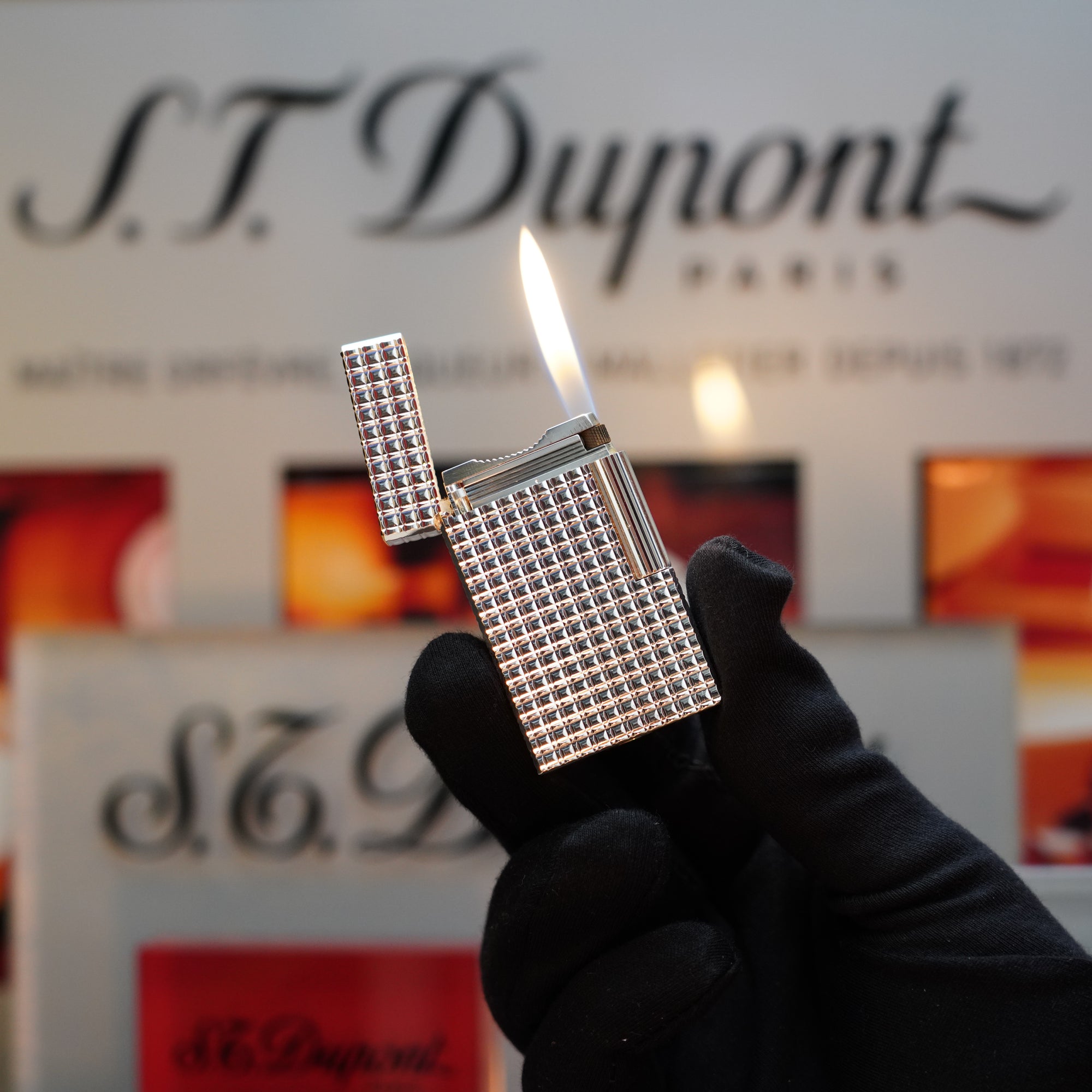 1980 St Dupont Silver Finish Rare Pattern Large Size Ligne 1 Lighter ...