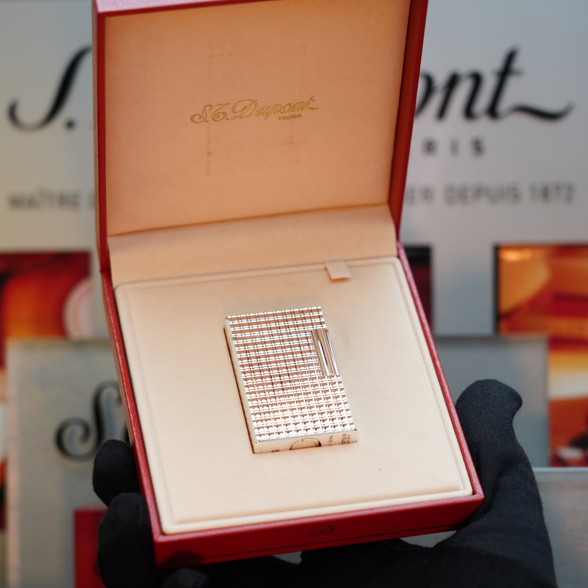 1980 St Dupont Silver Finish Rare Pattern Large Size Ligne 1 Lighter ...