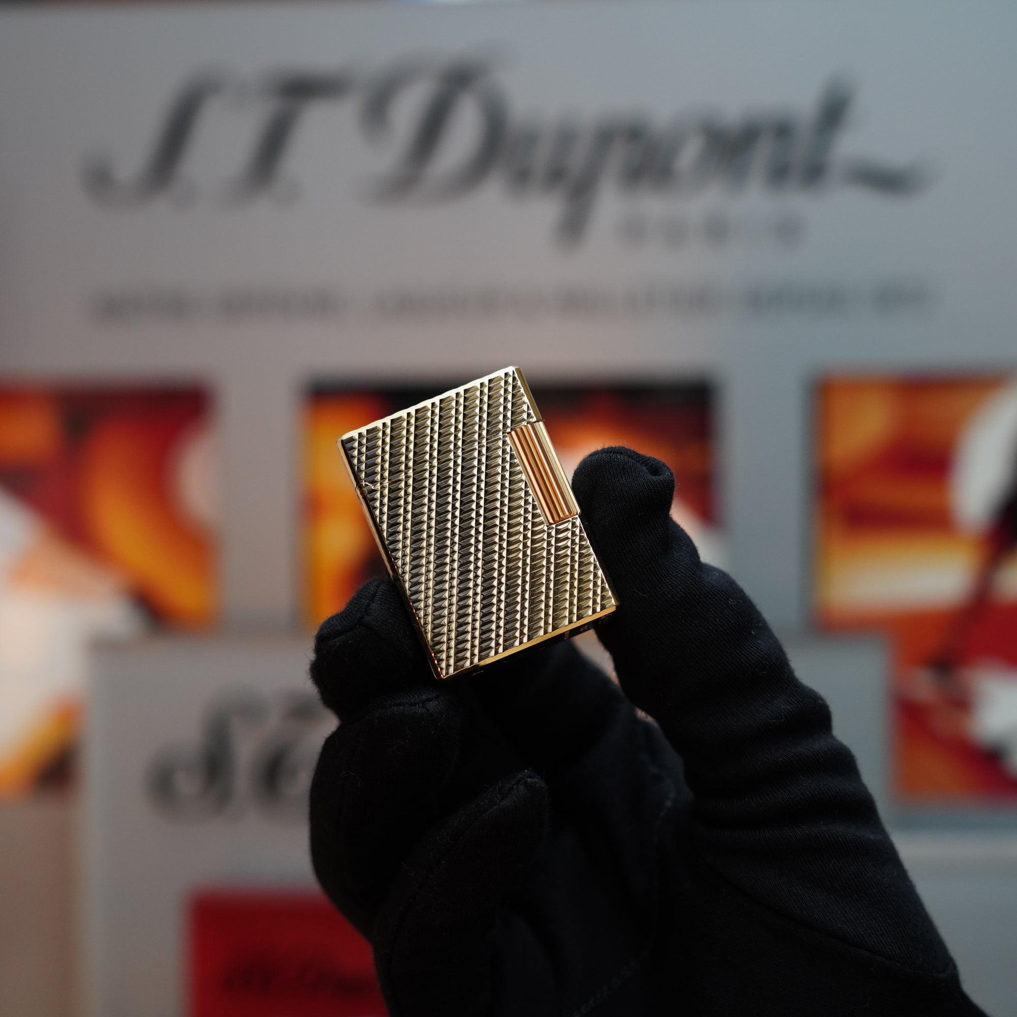 Vintage 1970 S.T. Dupont Heavy 24k Gold Finish Rare Visual Pattern Lig ...