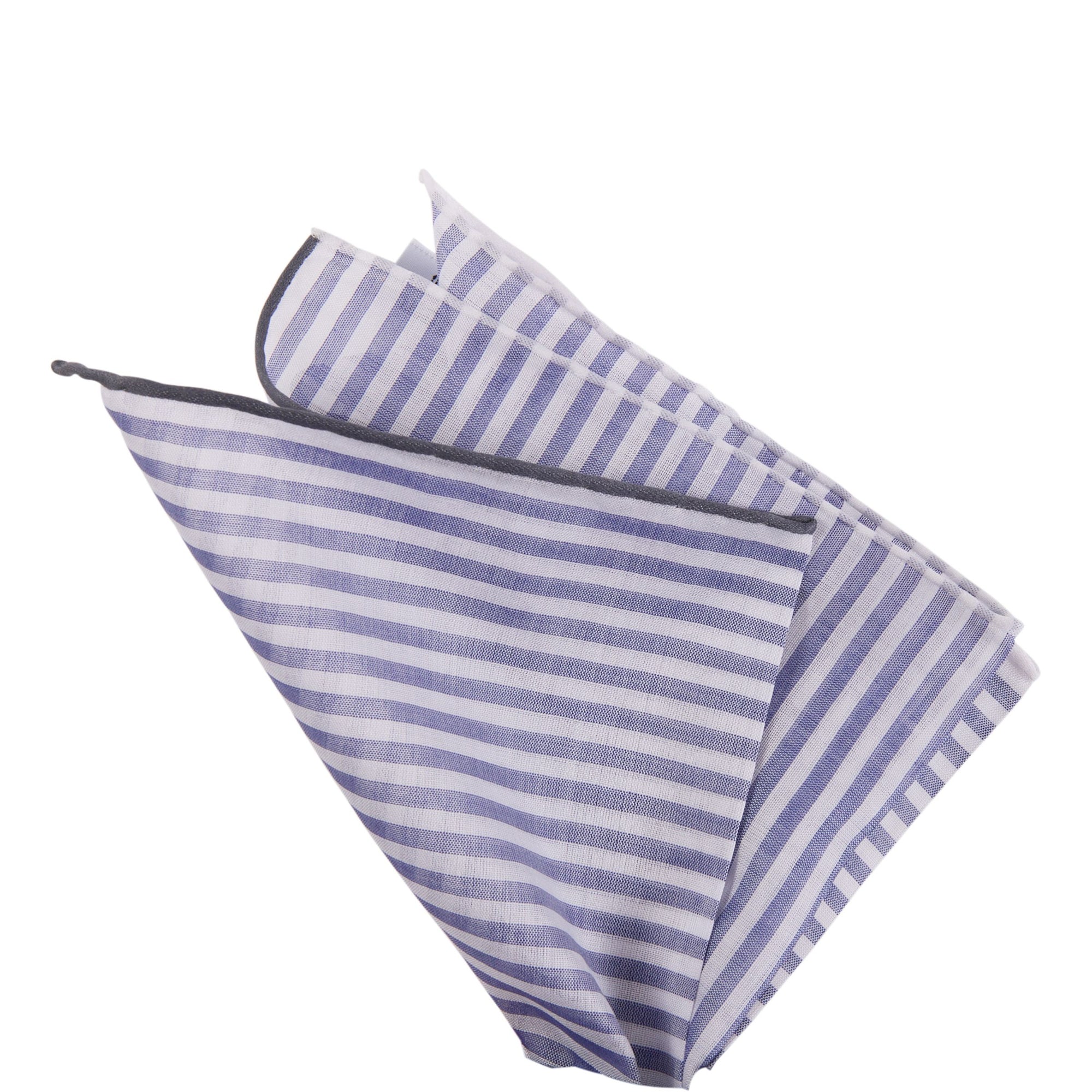 Simonnot Godard Royal Blue & White Striped Cotton Pocket Square ...